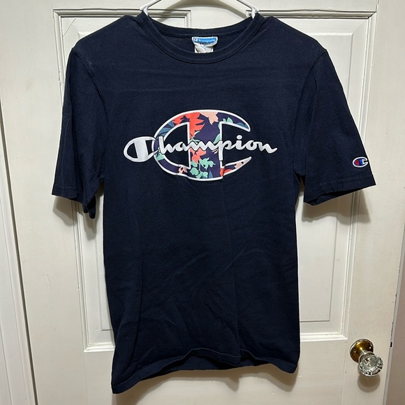 Champion | Tops | Navy Blue Champion Shirt With Floral Logo | Poshmark